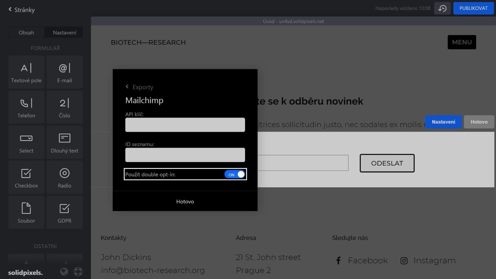 Napojení formuláře na Mailchimp | solidpixels academy